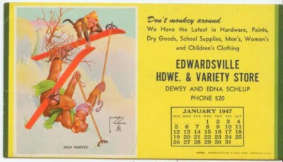 1947 Edwardsville Kansas Dewey & Edna Schlup Hardware & Variety Store ...