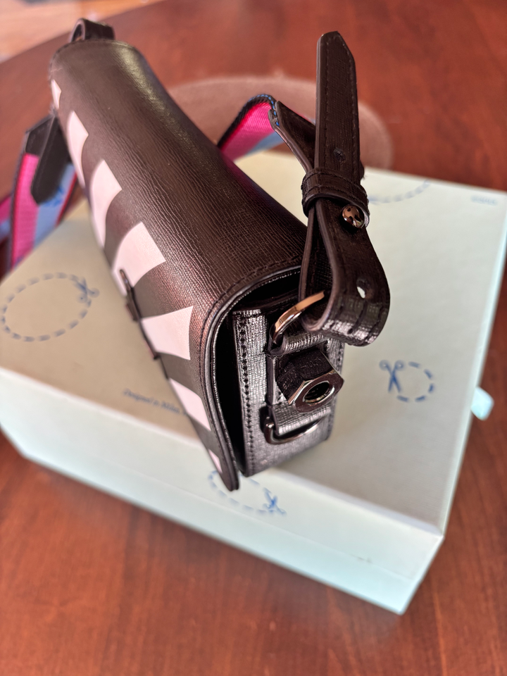 Off-White Diagonal Binder Clip Black Leather Crossbody Handbag New with ...