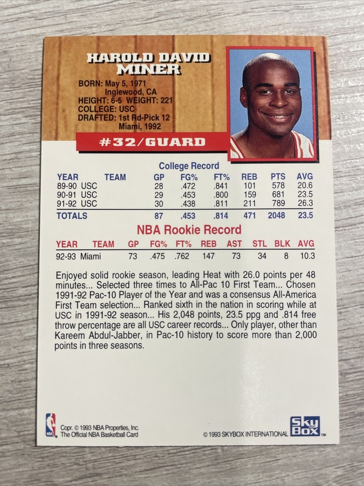 Harold Miner #113 NBA Hoops 1993 Basketball Card (Miami Heat) VG | eBay