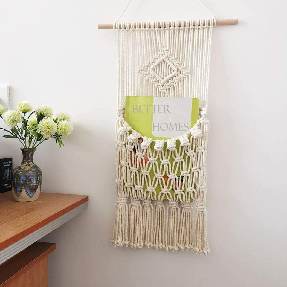 Macrame Magazine Storage Organizer Mail Holder Wall Hanging Decorative ...