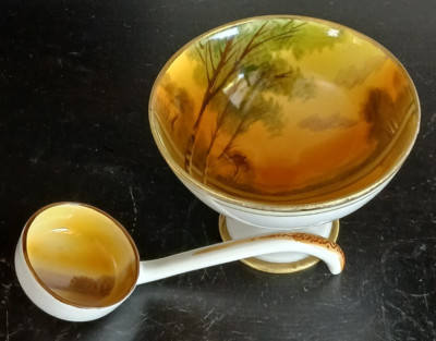 Antique Noritake Hand Painted Footed Bowl And Ladle Sauces Condiments ...