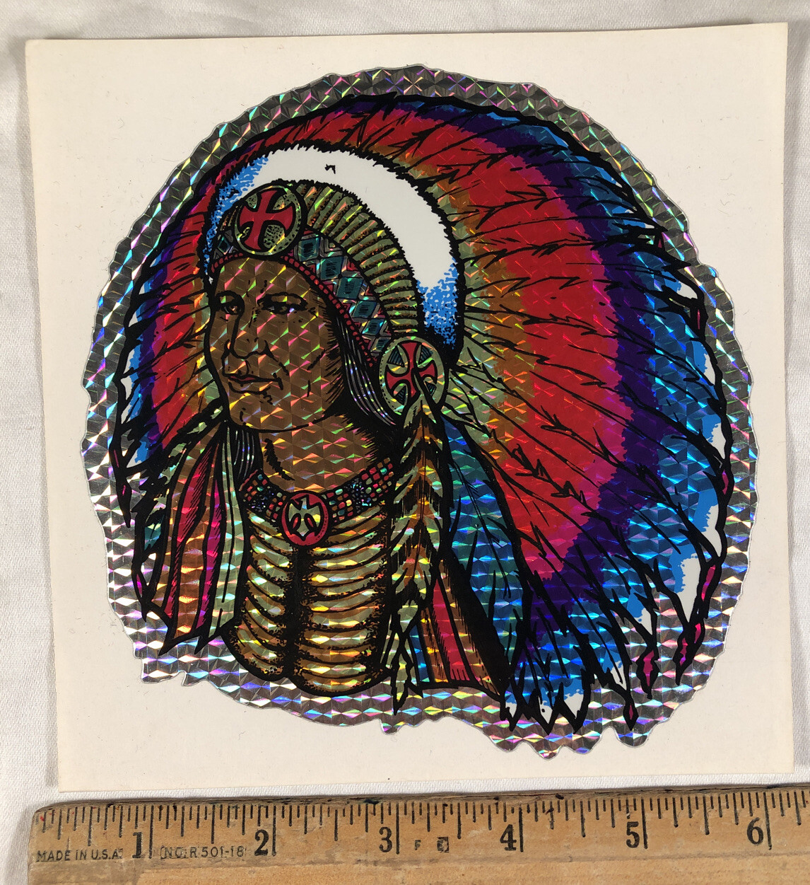 Vintage 1970s Native American Indian Chief Decal Bumper Sticker Prism ...