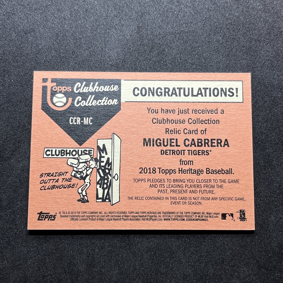 2018 Topps Heritage Clubhouse Collection Relics #CCRMC Miguel Cabrera ...