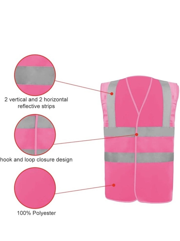 Safety Vest Reflective Stripes Safety Knitted Vest Bright Large Pink | eBay