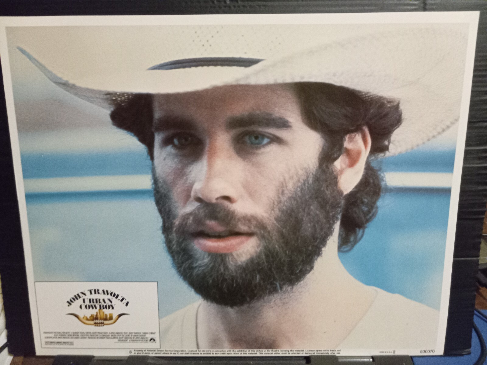 Lobby Card 1980 URBAN COWBOY John Travolta huge bearded CU cowboy hat ...