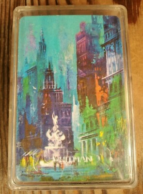 Whitman Playing Cards Colorful Cityscape Art Plastic Case USA Vintage ...