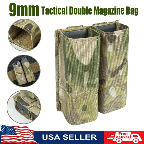 Tactical 9mm Pistol Magazine Pouch Double Mag Holder Duty Belt / MOLLE ...