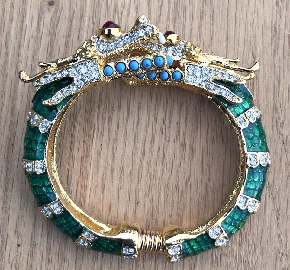 Enamel Rhinestone Two Headed Twin Dragon Green Bracelet KJL KENNETH JAY ...