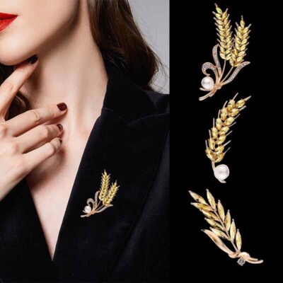 Luxury Cubic Zircon Wheat Ear Brooch Collar Pins For Suit Shining Women ...
