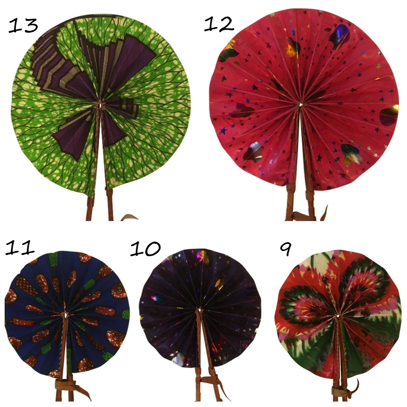 African Folding Hand Fan 5 Pack - Gem