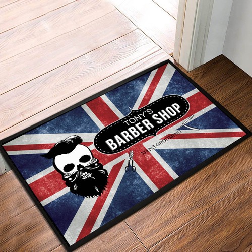 Personalised Barber Shop with any name Skull Union Jack Flag Door mat ...