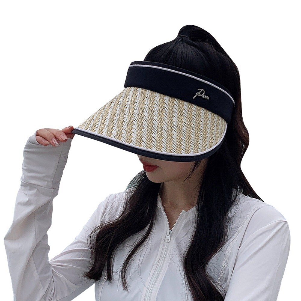 Empty Top Sun Hats Adjustable Straw Cap Portable Beach Hat Women Girls ...