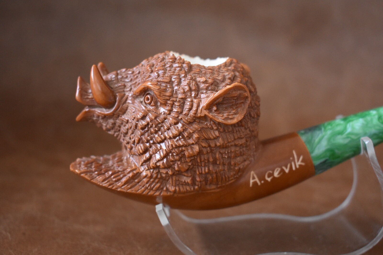 Wild Boar Figure pipe Handmade Block Meerschaum-NEW Custom Made CASE ...