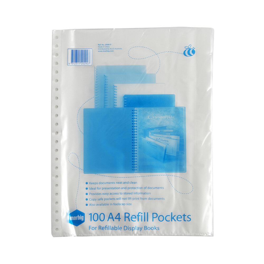 2x 100pc Marbig A4 File Display Book Refill Pocket Sleeve Sheet ...