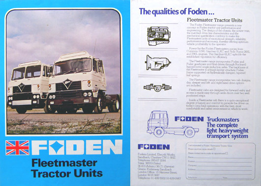 Foden Fleetmaster Tractor Units Truck c. 1978 Original UK Single Sheet ...