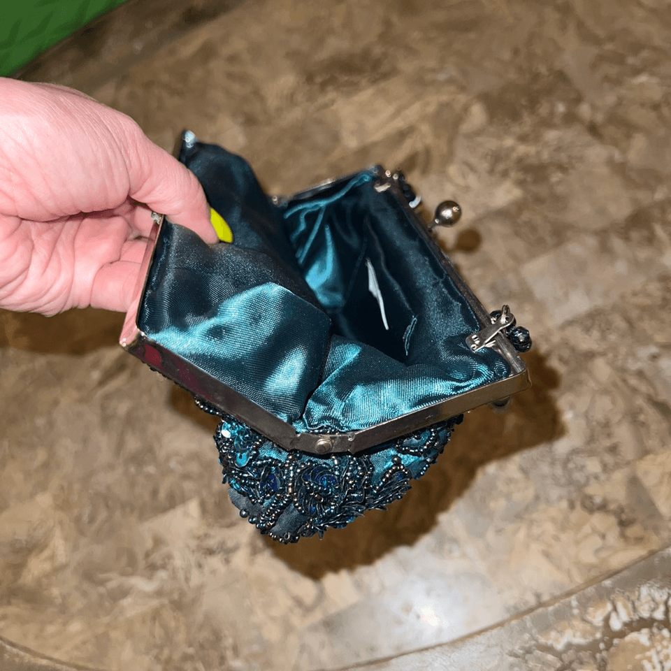 Sequined evening handbag purse with beads clutch green | eBay