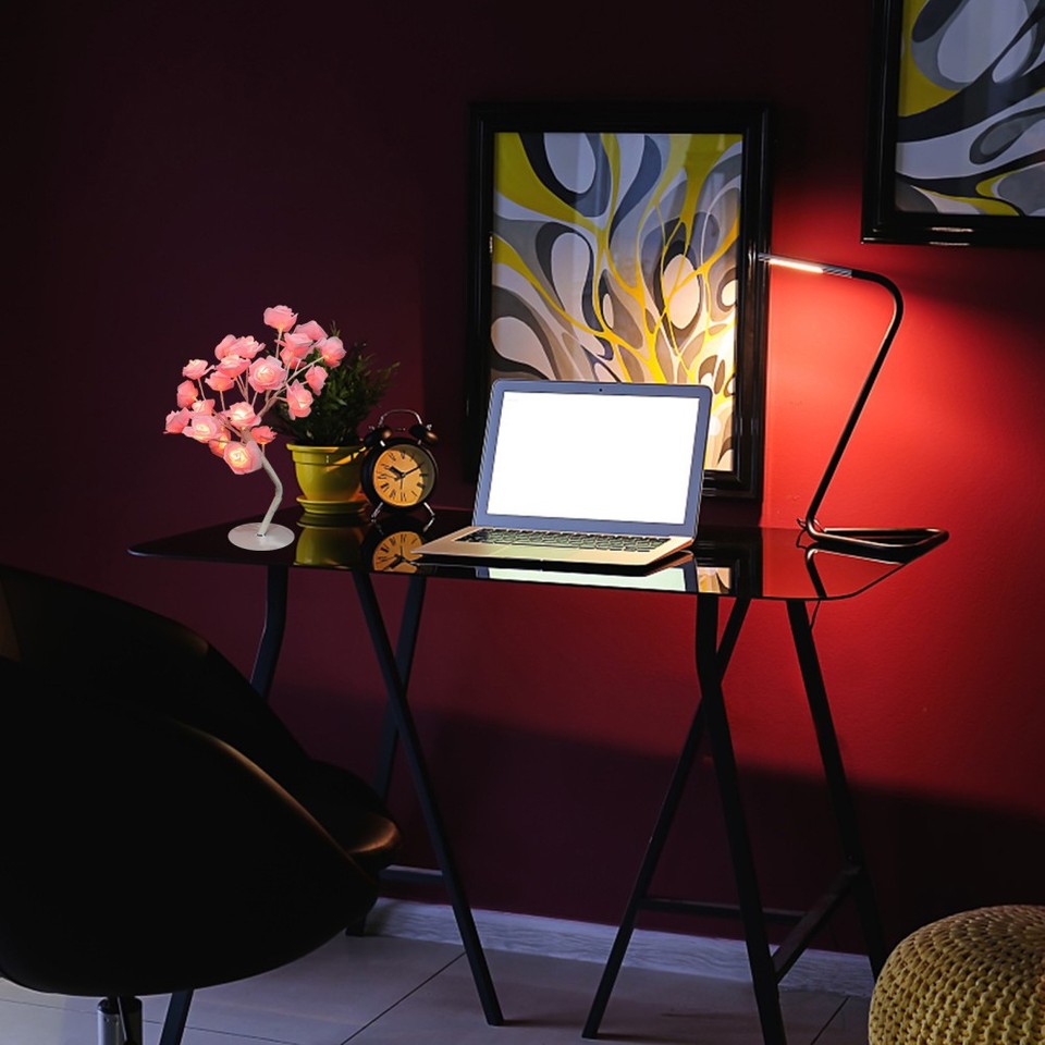 LED Rose Flower Tree Night Lamp Simulated Tree Night Light for Desktop ...