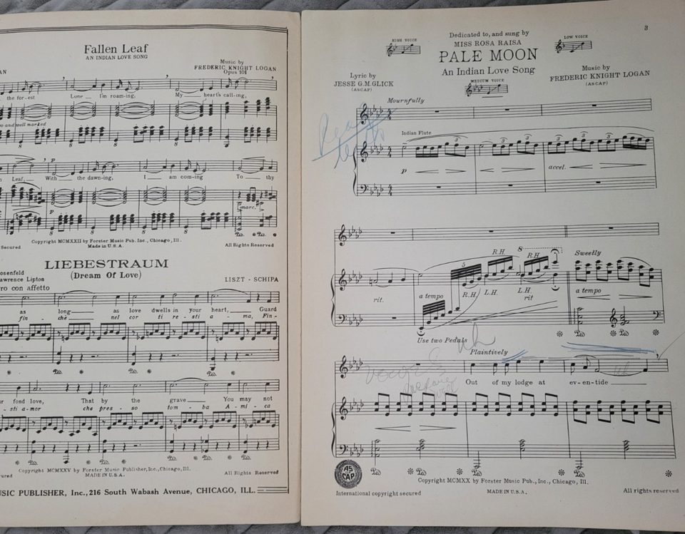 1920 Rosa Raisa PALE MOON An Indian Love Song Frederick Knight Logan ...