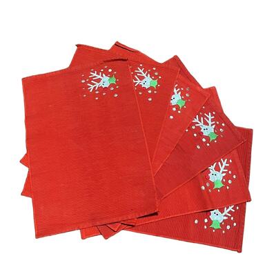 6 Red Christmas Rudolph Placemats Holiday Placemat Embroidered Silver ...