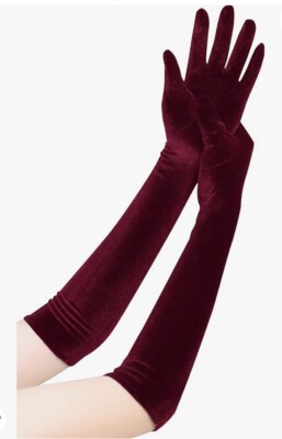 Ladies Long Velvet Gloves Velour High Elastic For Graduation Dance ...