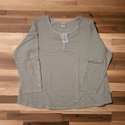 BEDFORD FAIR 2X Shirt Floral Crochet Solid Tan Cotton 3/4 Sleeve India ...