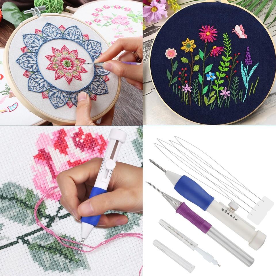DIY Punch Needle Magic Embroidery Pen Set Stitching Thread Tool Sewing ...