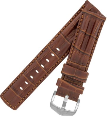 Hirsch PROFESSIONAL Leather DOUBLE RIDGED Watch Strap GOLD BROWN 20 MM ...