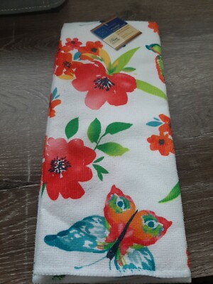 (1) NEW BEAUTIFUL SPRING HAND TOWEL. WHITE WITH SPRING COLORS ...