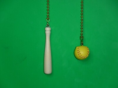 Softball and Bat Ceiling Fan Pull Chain set of 2 on gold (brass) chains ...