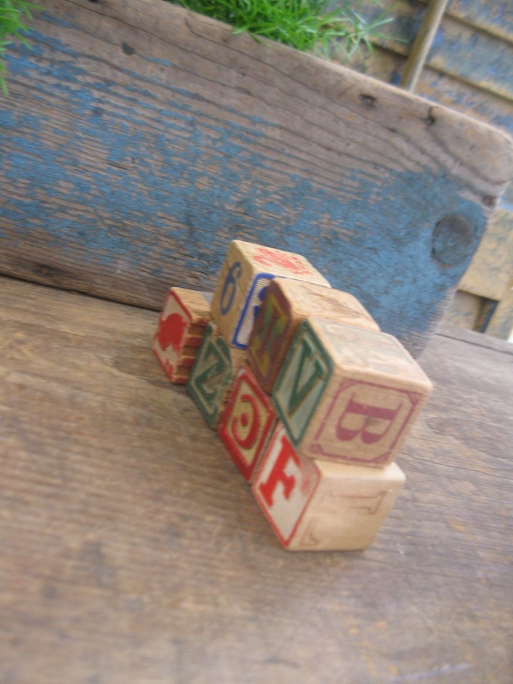 Antique Wood Alphabet ABC Blocks Original Blue Paint Spell LYE SOAP | eBay