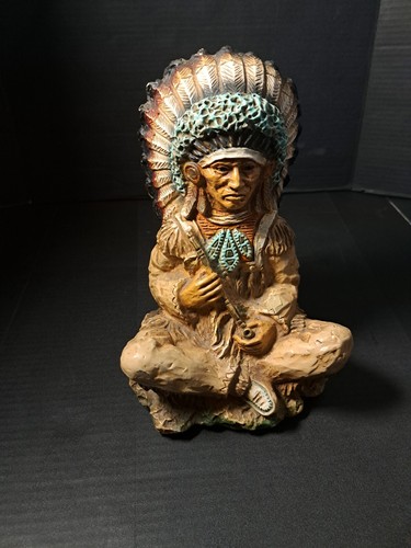 1972 Universal Statuary Corp 9” Vintage Sitting Indian Chief with Cigar ...