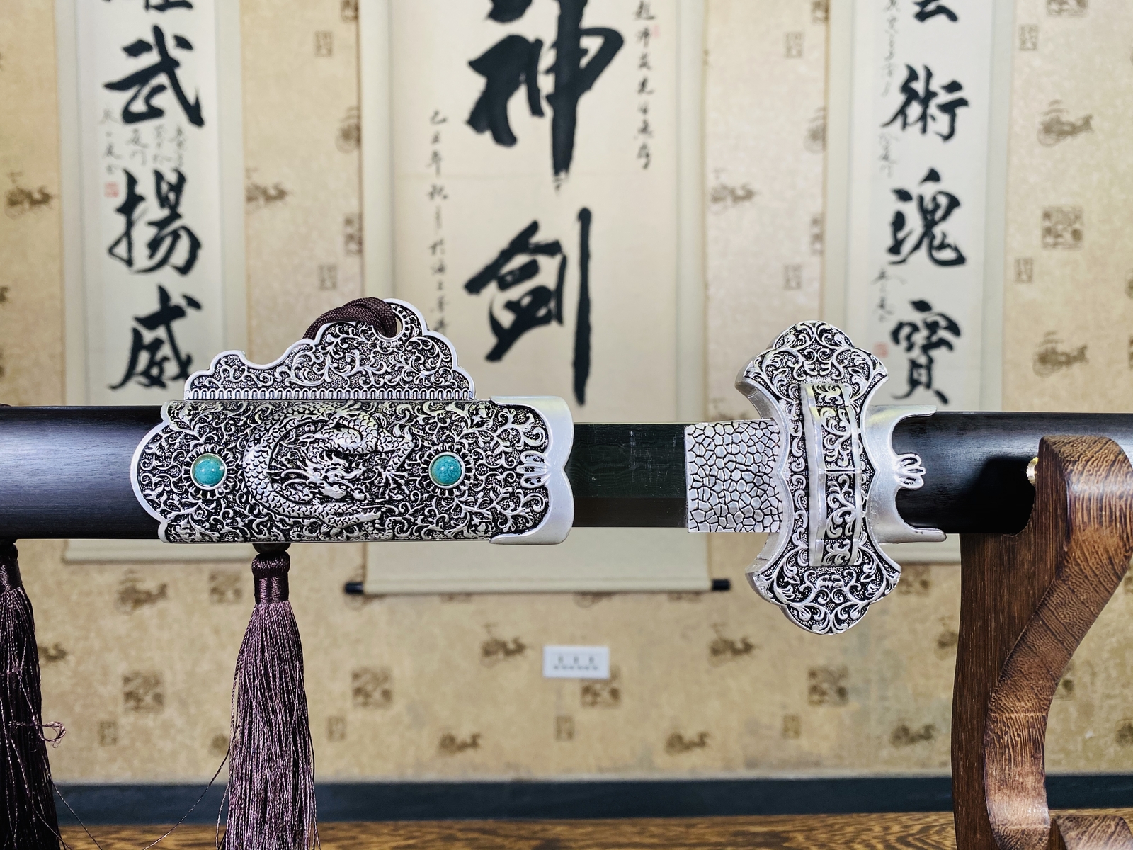 103CM Chinese Dragon Tang Dynasty Folded Steel Dao唐刀 Ebony Sharp ...