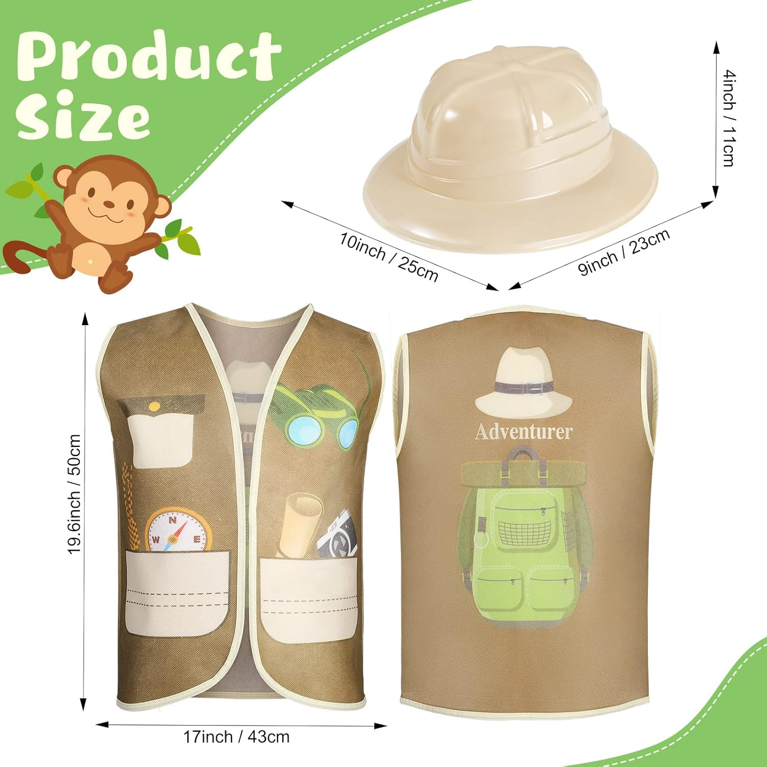 48 Pcs Explorer Costume Kids 24 Safari Vest and 24 Safari Hats Explorer ...