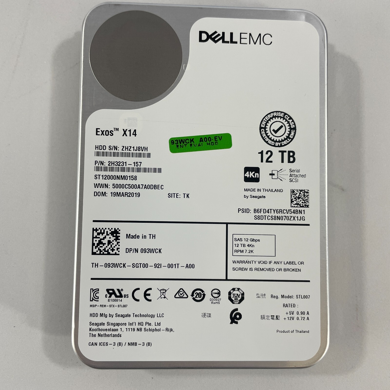 Dell 93WCK - 12TB 7.2K RPM SAS 12G 3.5" 4KN HDD Disk Drive | eBay