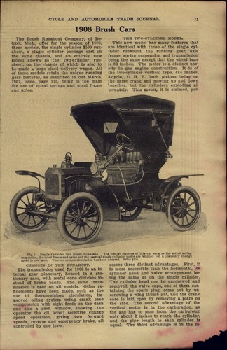 1907 PAPER AD CAR AUTO 2 PG ARTICLE 1908 Brush Cars Automobile Single ...