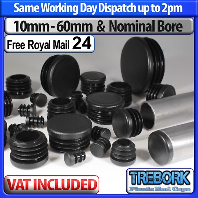 Round Plastic Post Tube End Caps ribbed Inserts Bungs Blanking Plugs ...