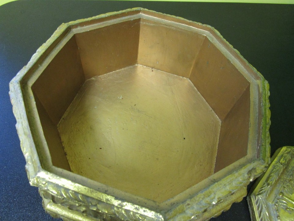 Octagon Shape with Lid Gold trinket box container 8" Across 3" Deep | eBay