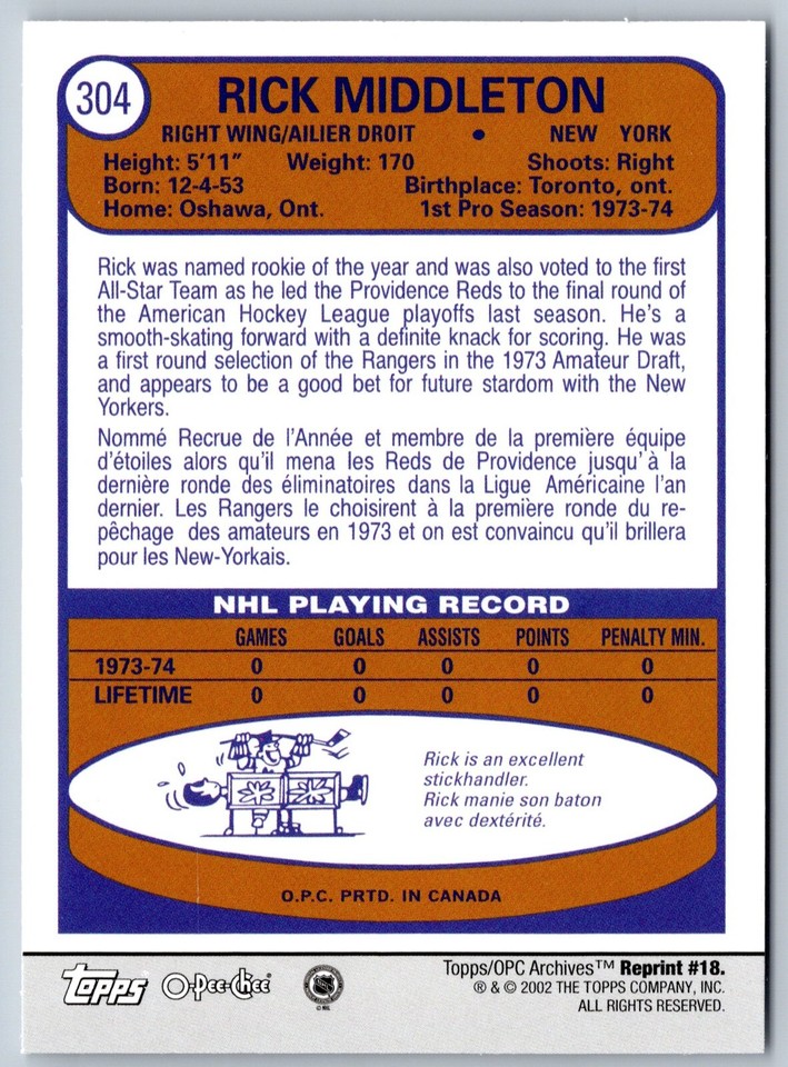 RICK MIDDLETON 2001-02 TOPPS ARCHIVES 01-02 NO 18 40363 | eBay