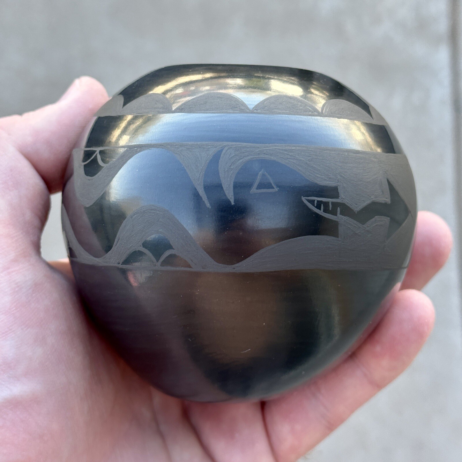 Santa Clara Pueblo Black Polished Pottery Avanyu Water Serpent Native ...