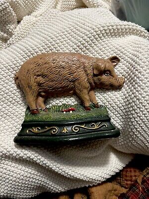Vintage Cast Iron Pig Door Stop WRIGHT STUDIOS Rustic Farm Mushrooms ...