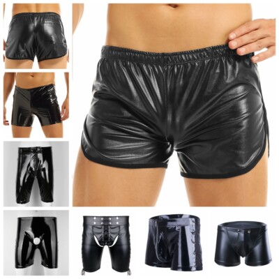 Sexy Men's PVC Patent Leather Wetlook Front Zipper Boxer Shorts Tights ...