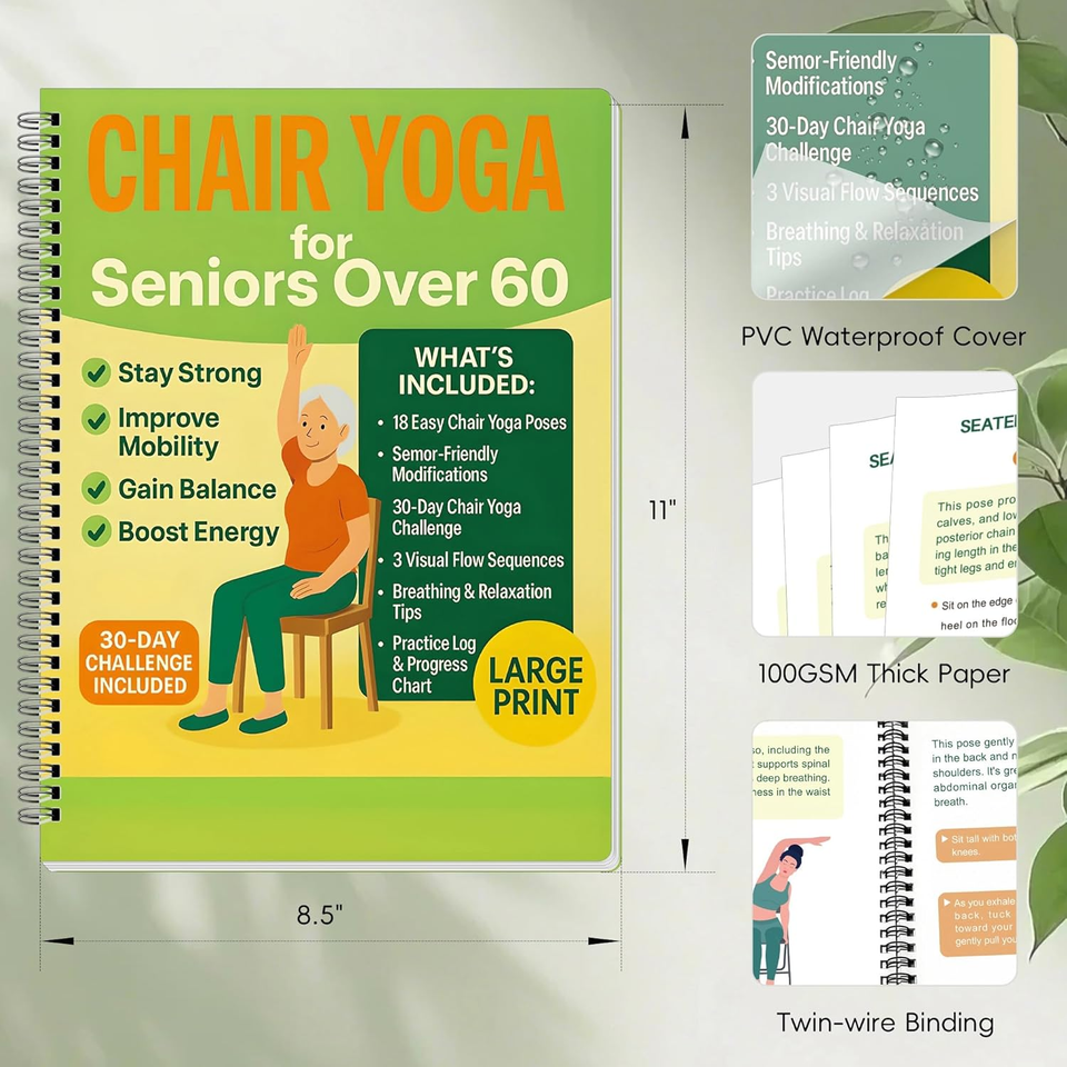 Chair Yoga for Seniors Over 60 Book & Chart – 30-Day Challenge, Gentle ...