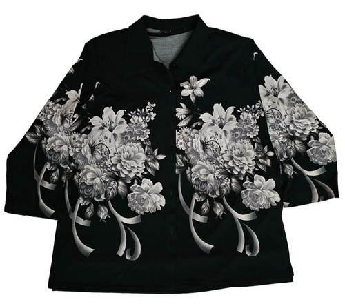 ModeLia Women's Floral Print Kimono W/ Inner Sleeveless Blouse Black ...