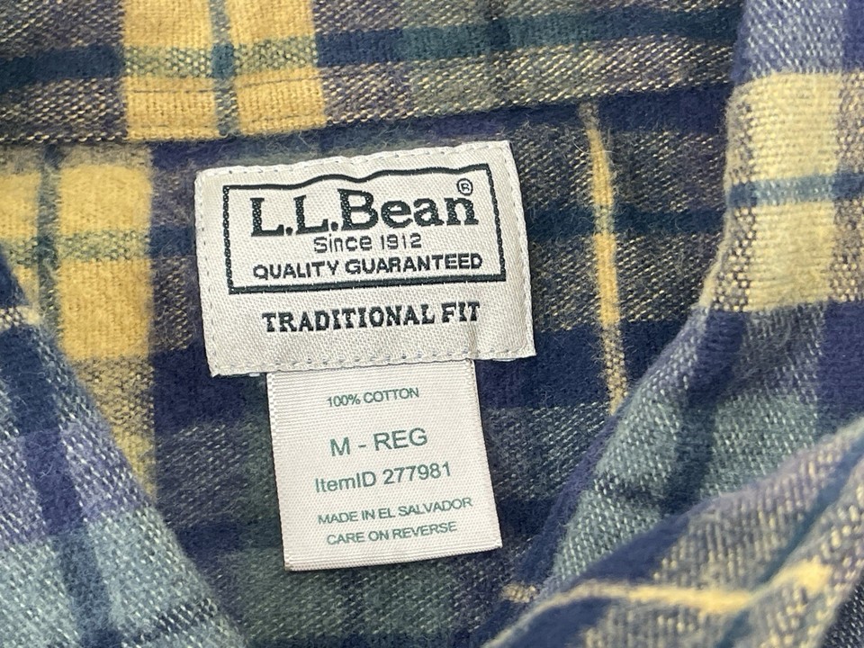 LL Bean Traditional Fit Plaid Flannel Button Up Shirt Mens Size M Blue ...