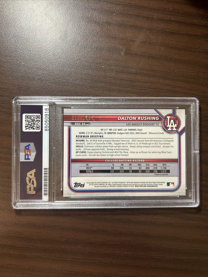 Dalton Rushing 2022 Bowman Chrome AUTO /150 BLUE PSA 10 GEM REFRACTOR ...