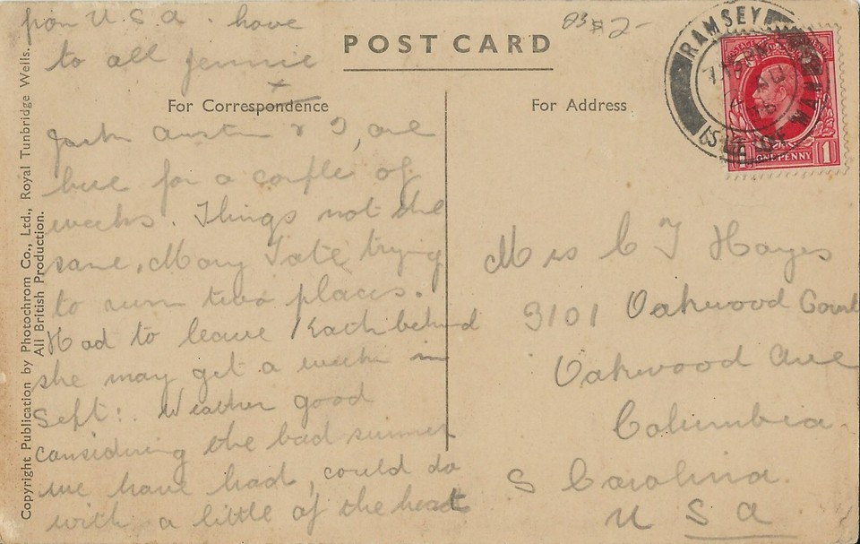 Postcard Isle of Man Ramsey Aerial View - Postmark 1936 (?) (Photochrom ...