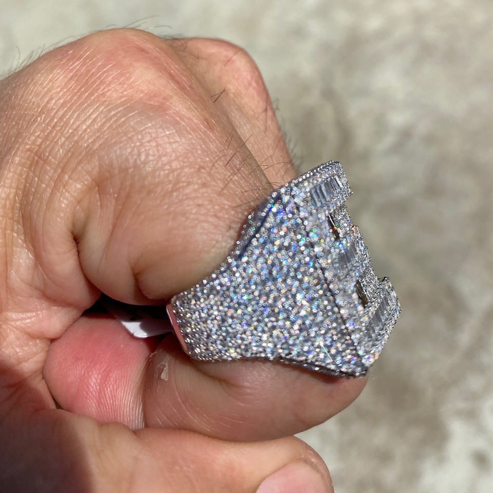 925 Sterling Silver Initial Block Letters Iced Baguette Flooded Out CZ ...