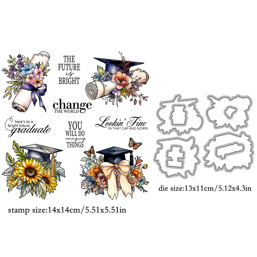 Graduation Grad Metal Cutting Dies Clear Stamps Set Card Making ...