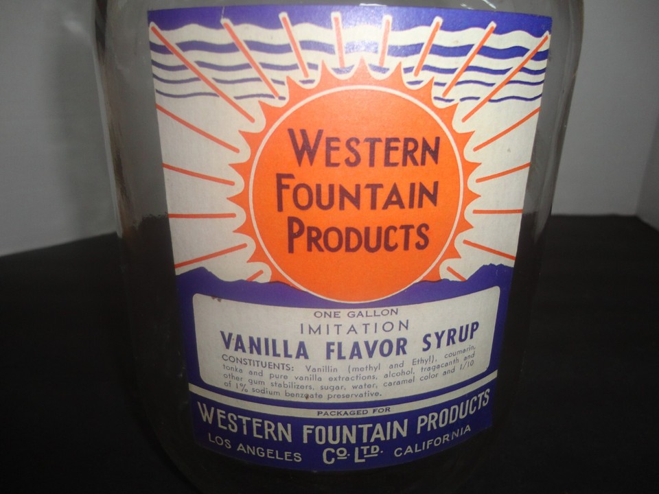 WESTERN VANILLA SODA FOUNTAIN SYRUP JUG PAPER LABEL 1 GAL LOS ANGELES ...