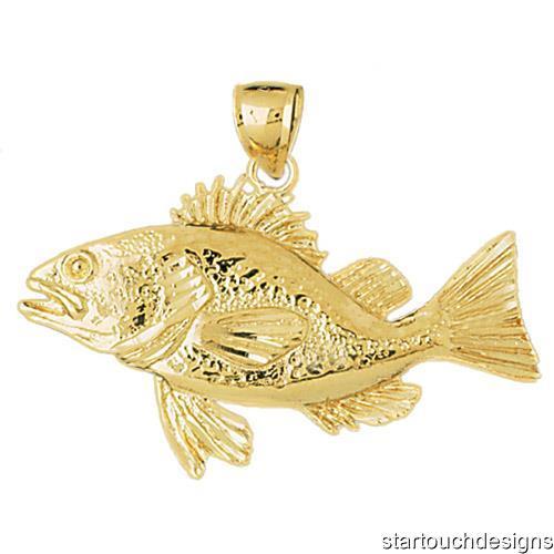 New 14k Yellow Gold Bass Fish Pendant | eBay